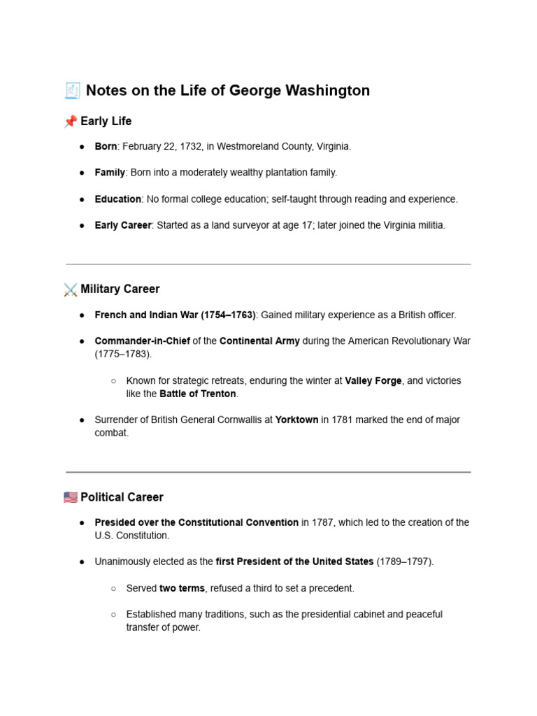 Notes On The Life of George Washington | PDF