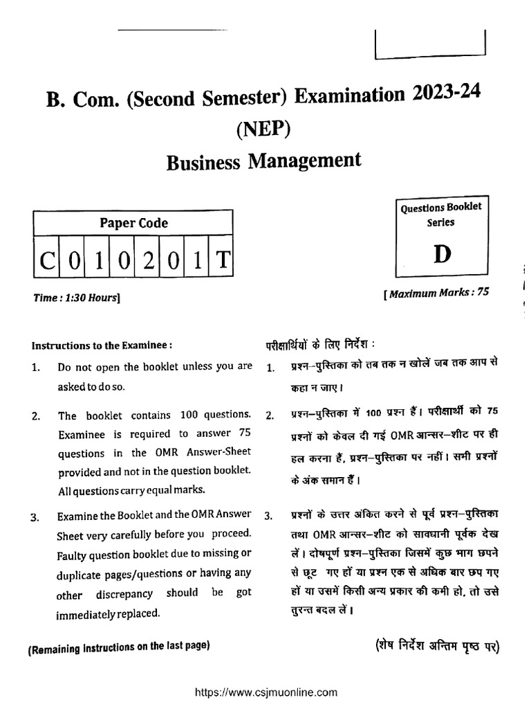 Bcom 2 Sem Business Management c010201t Set D 2024 | PDF