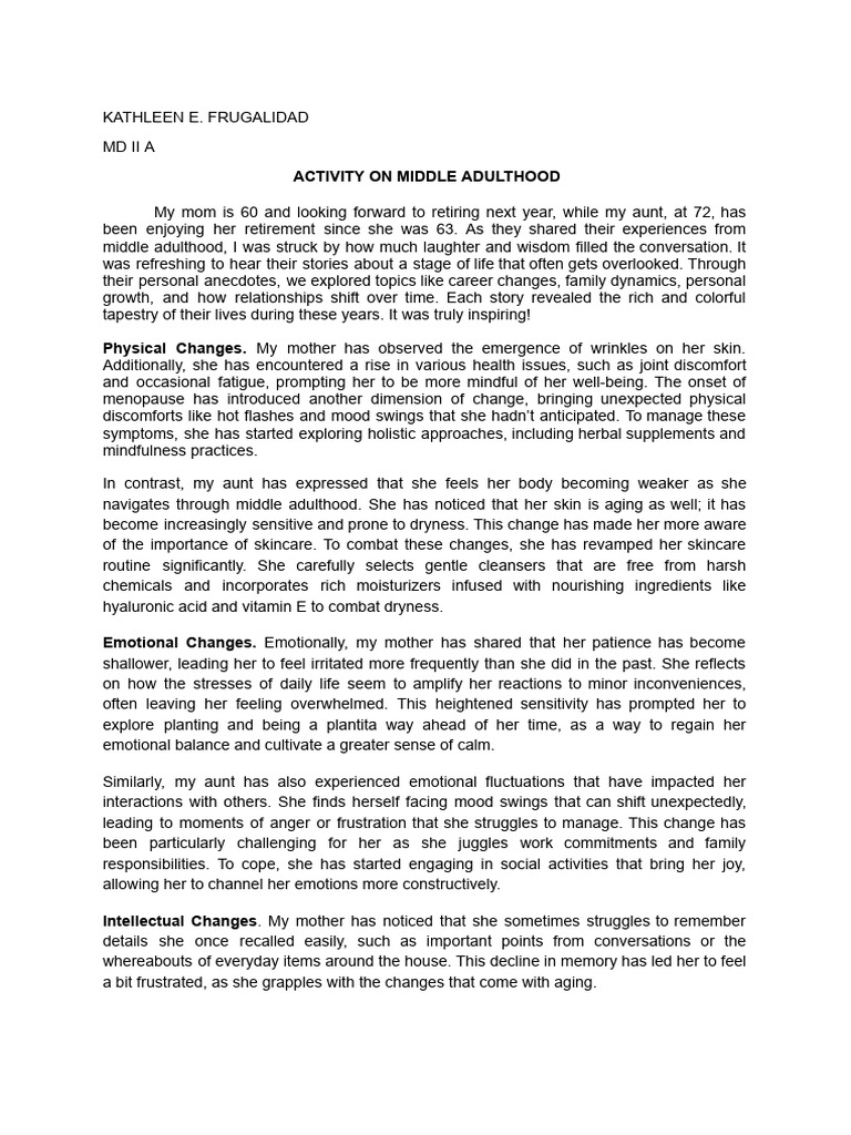 Assignment On Middle Adulthood | PDF | Health Care | Gerontological Nursing
