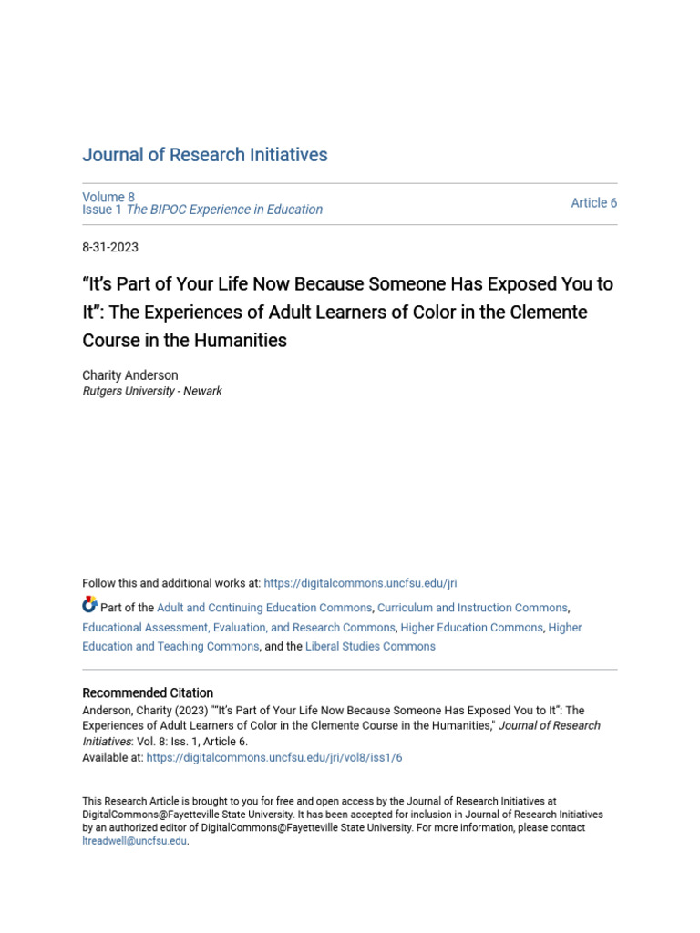 Article - Adult Learners of Color in The Clemente Course | PDF ...