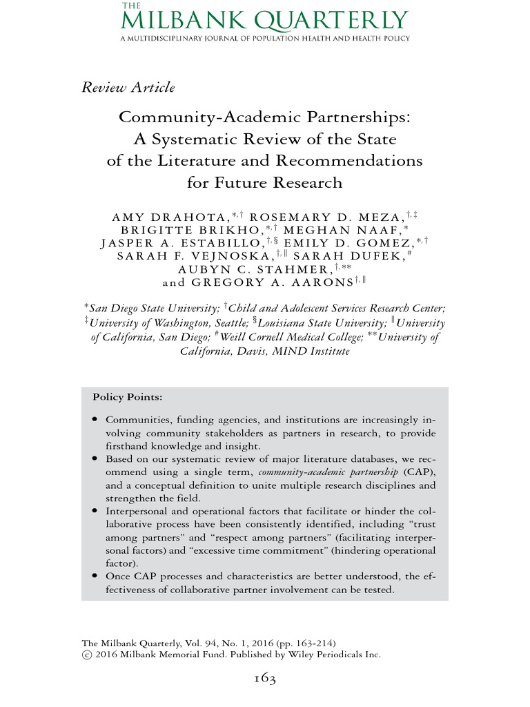 Article - Community-Academic Partnerships | PDF | Systematic Review ...