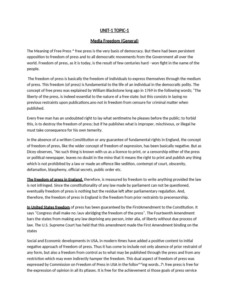 Understanding Media Freedom Today | PDF | Freedom Of The Press | First ...