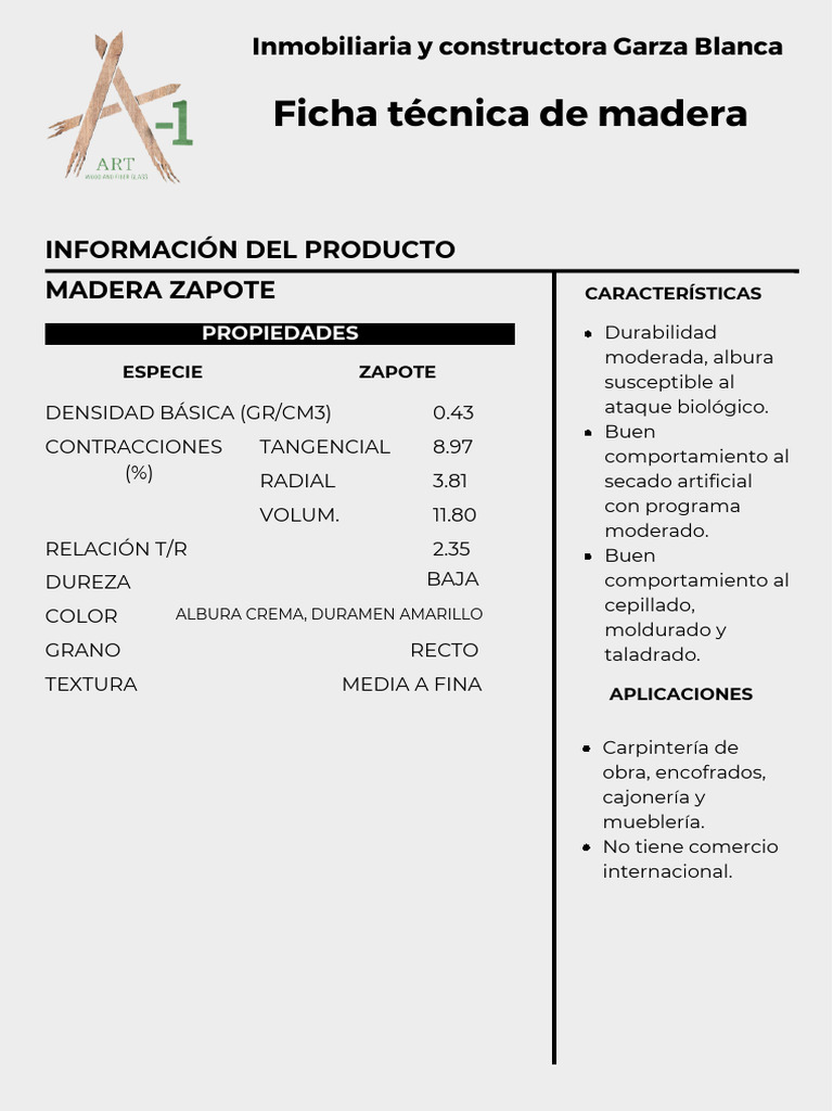 Ficha Técnica Madera | PDF