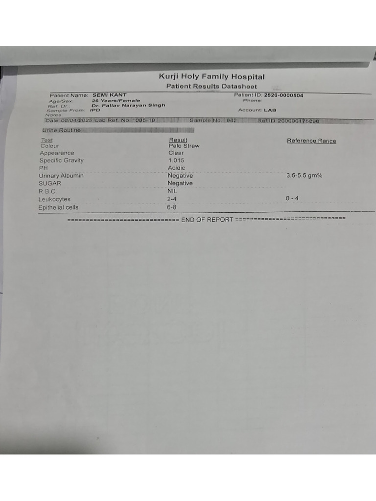 Urine RE Report of Semi | PDF