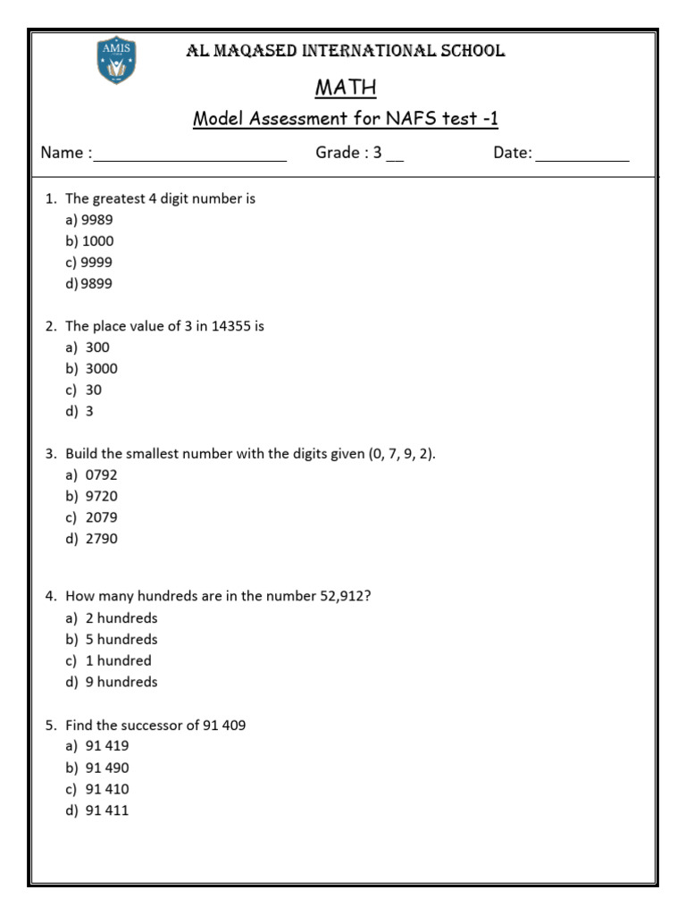 G3 Math NAFS Place Value - 1 | PDF