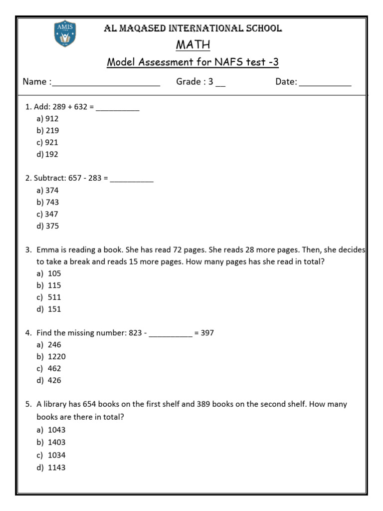 G3 Math NAFS Addition, Subtraction - 3 | PDF
