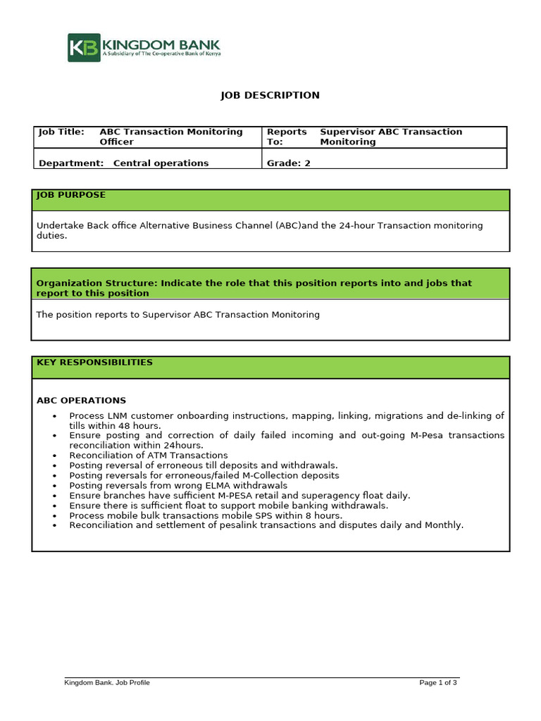 JD Operations Officer- Transaction Monitoring Officer (2) | PDF | Banks ...