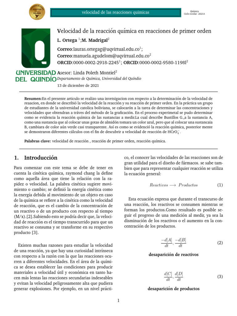 Velocidad_de_reacci_n_en_reacciones_de_primer_orden | PDF | Reacciones químicas | Cinética química