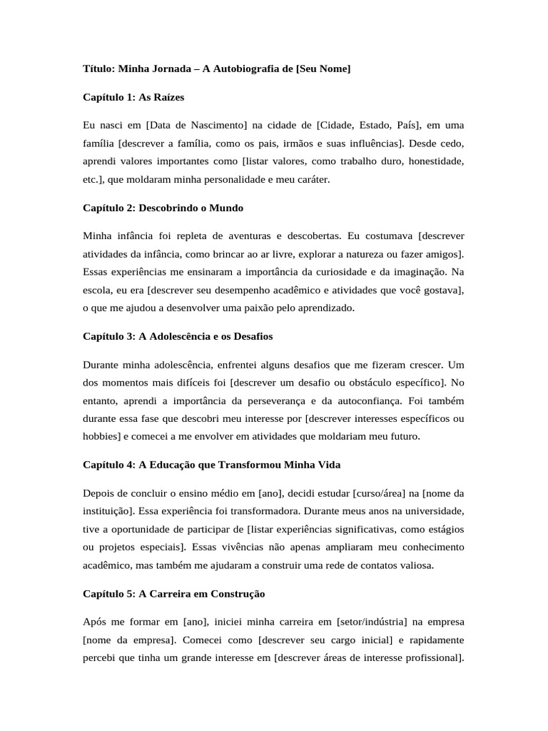Minha Jornada: Autobiografia Pessoal | PDF | Família | Adolescência