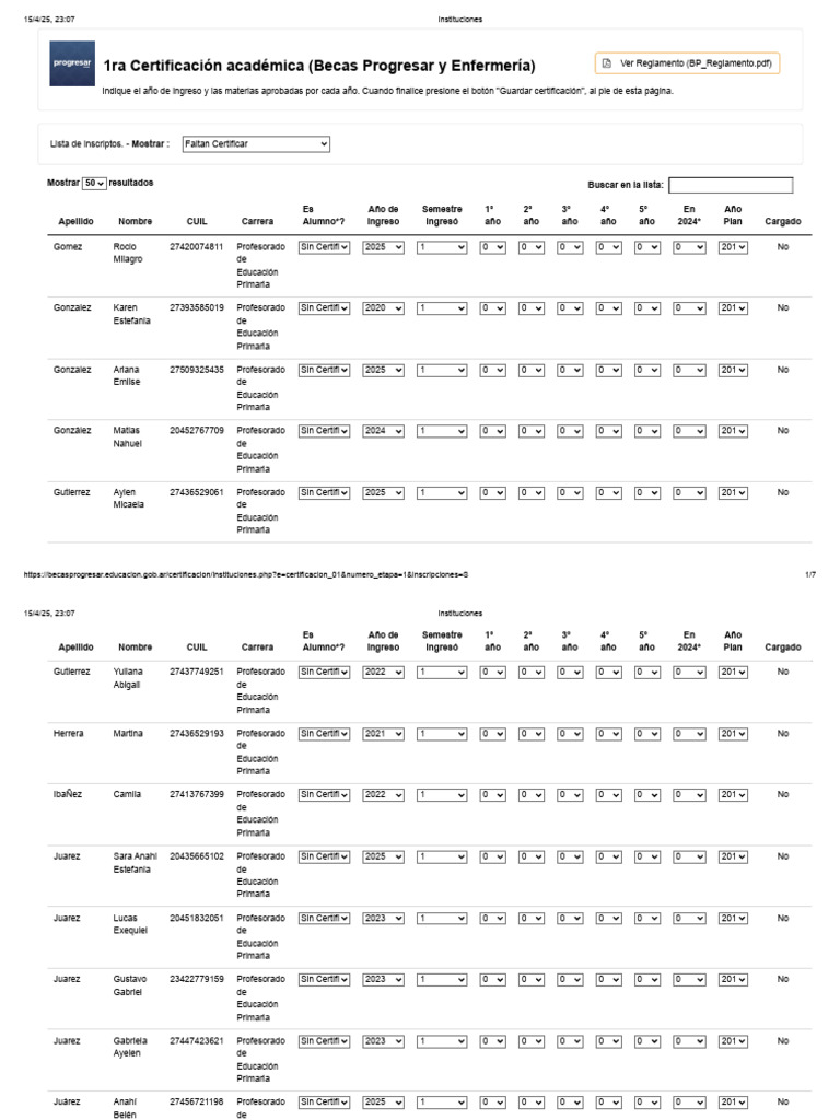 Listado 5 Progresar 2025 Prof. Primaria | PDF