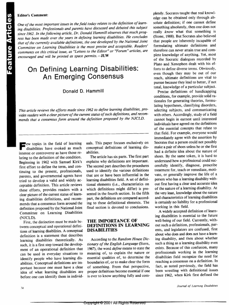 Hammill (1990) Learning Disabilities | PDF