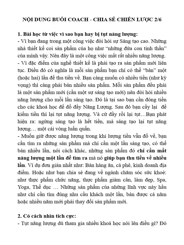 NỘI DUNG BUỔI COACH - CHIA SẺ CHIẾN LƯỢC 2 6 | PDF
