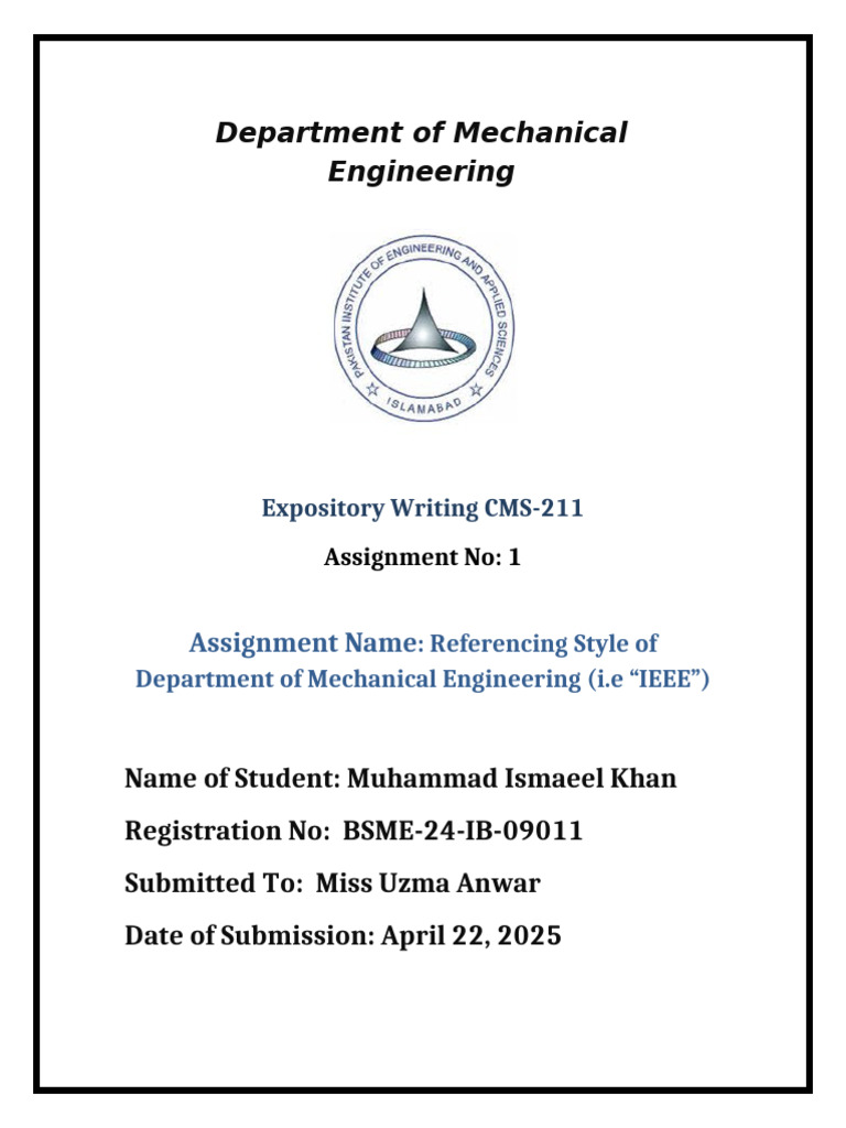 Muhammad Ismaeel Khan Ieee - Referencing - Assignmen | PDF | Citation | Writing