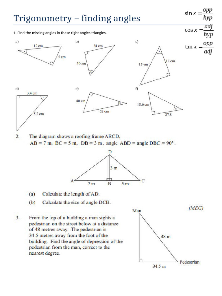Trigonometry - Finding Angles | PDF