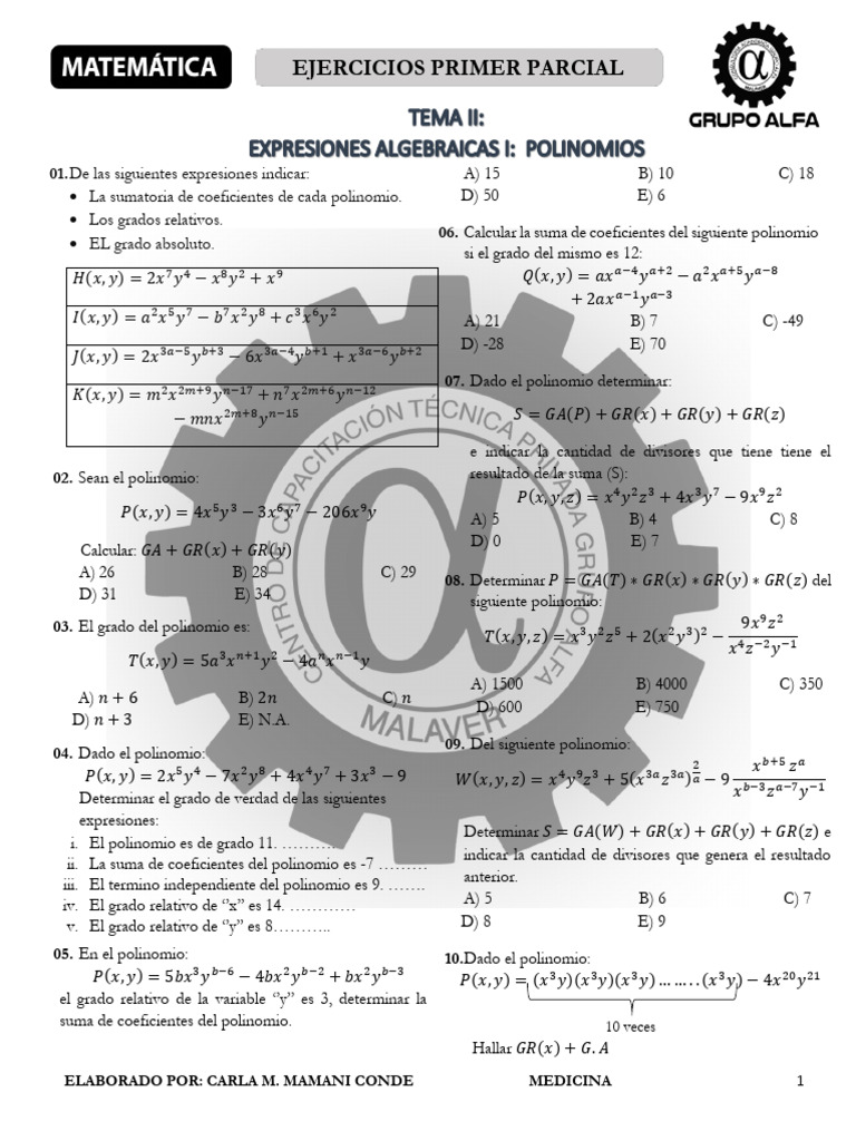 Tema 2 Expresiones Algebraicas Polinomios | PDF | Álgebra | Matemáticas De La Computación