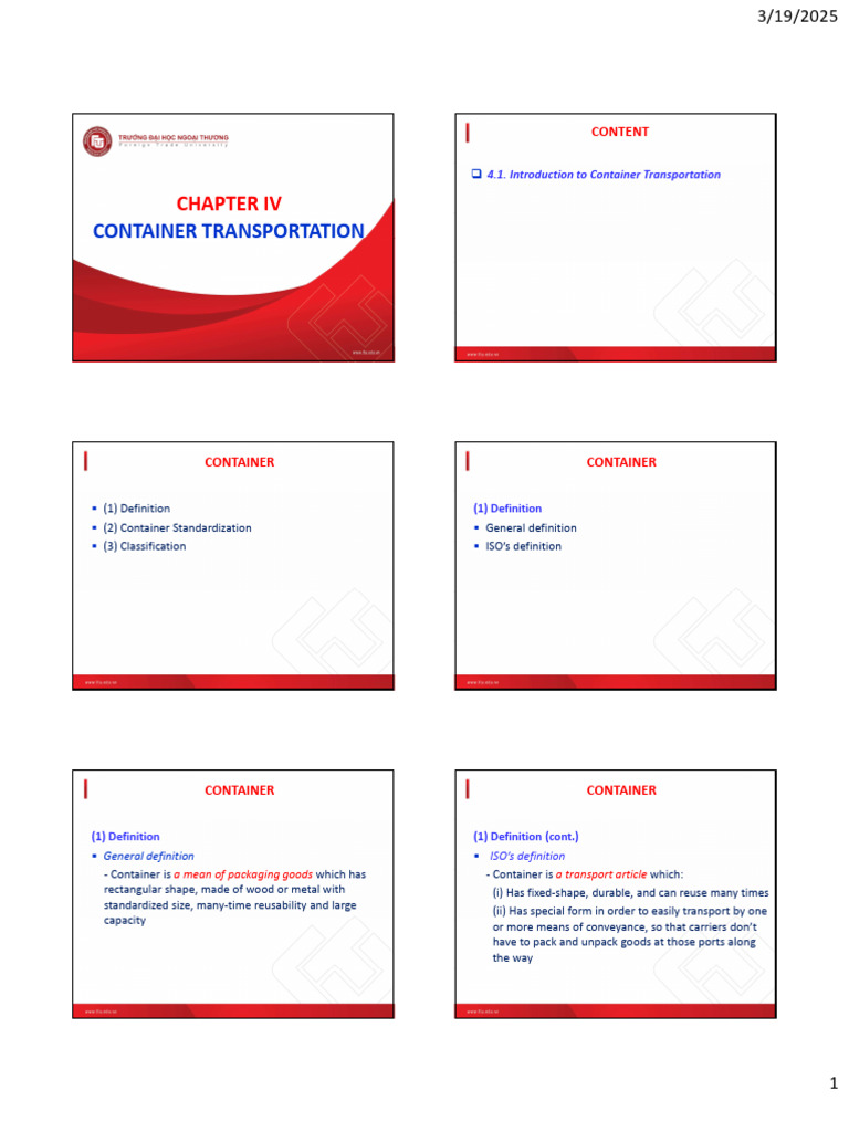 4.logistics TMA305E - Chapter 4 - Slides For Students | PDF | Cargo | Containerization
