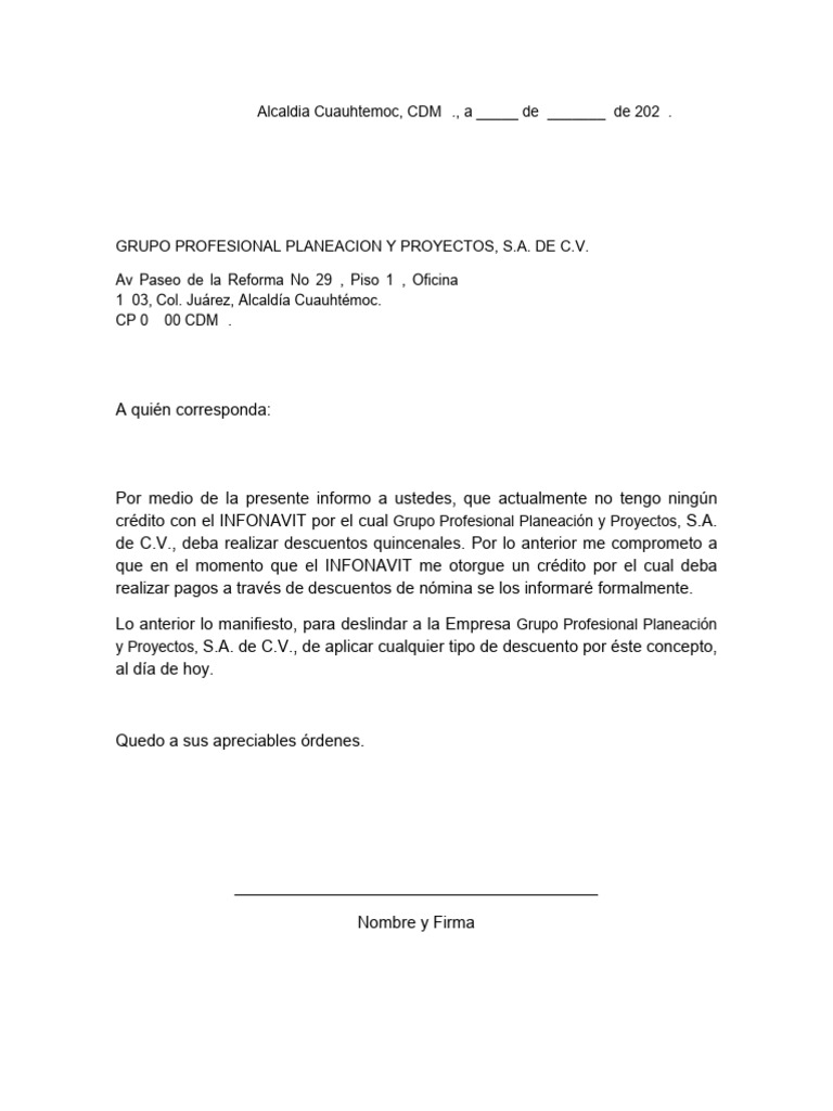 Carta Infonavit 4 | PDF