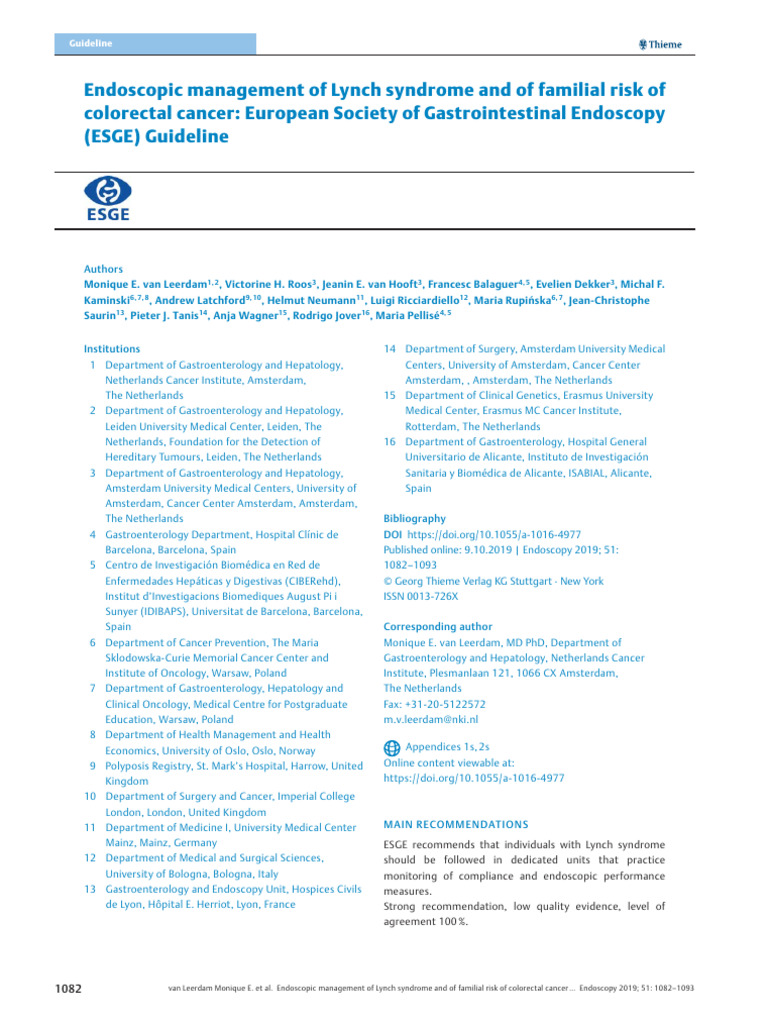GUIDELINES HNPCC and Familial Risk CRC ESGE Guidelines - Europe 2019 ...