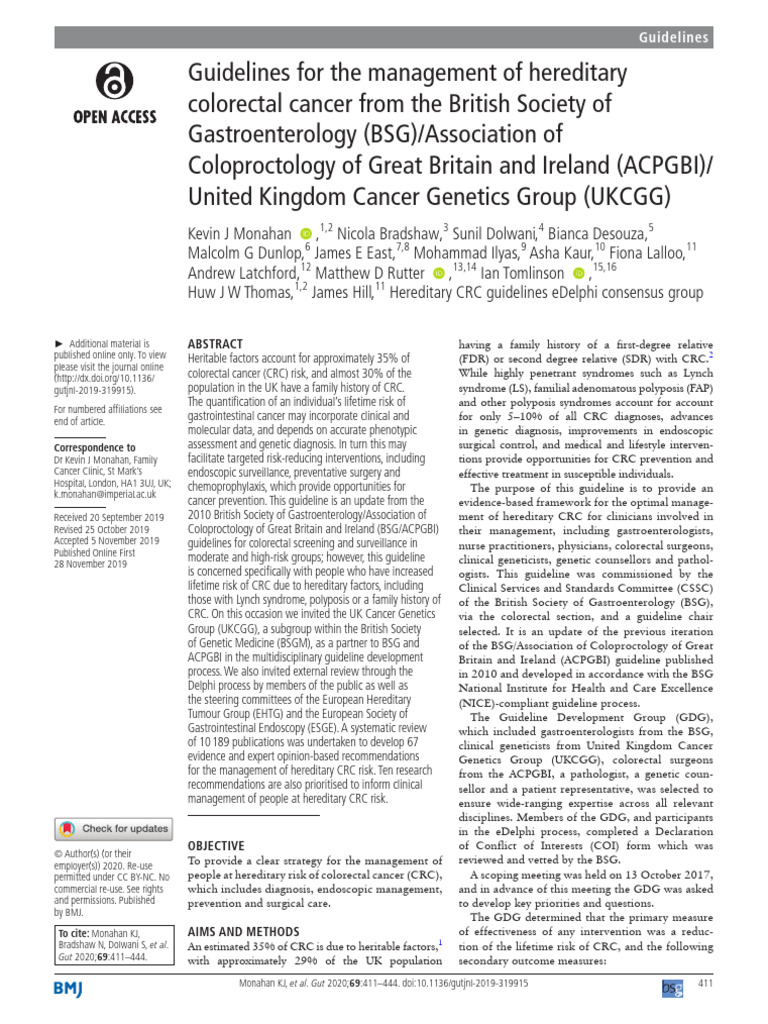 GUIDELINES for Management of Hereditary Colorectal Cancer From BSG and ...