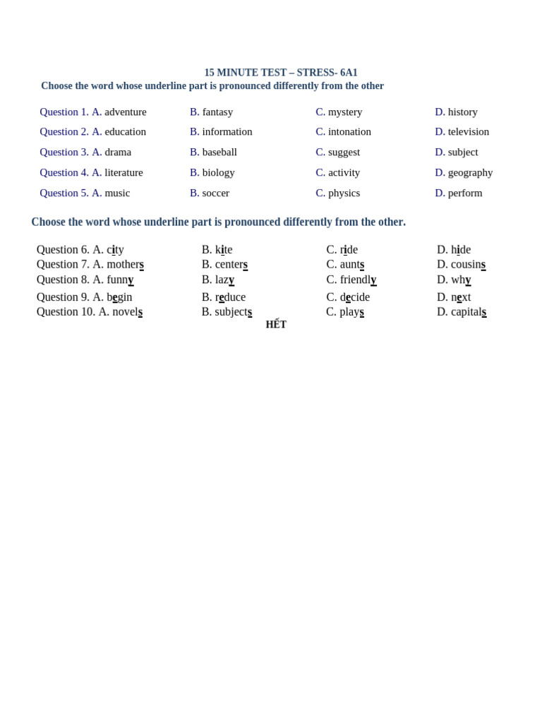 15 Minute Test - Stress - 22-11-2021 | PDF