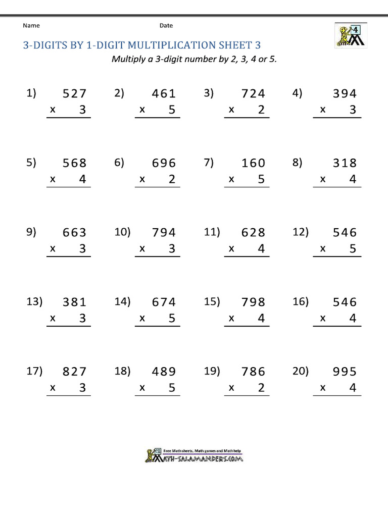 3 Digits by 1 Digit Multiplication 3 | PDF