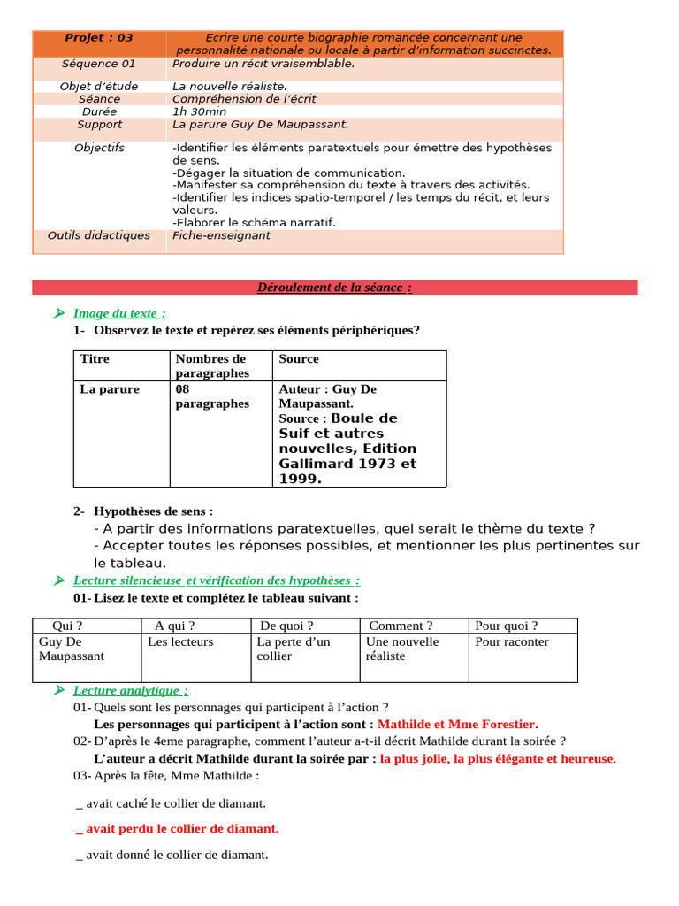 Analyse de "La Parure" de Maupassant | PDF