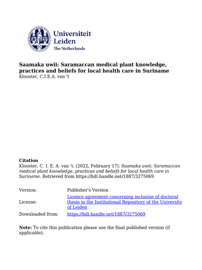 Saramaccan Medical Plant Klooster PHD | PDF