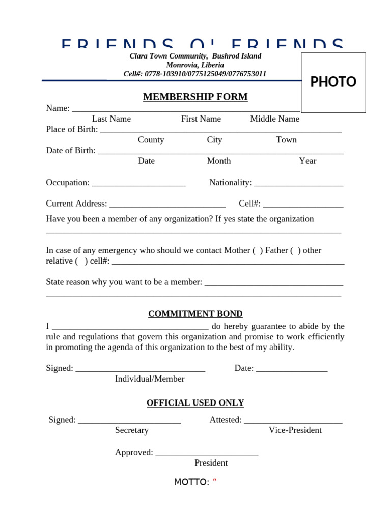 Friends O Friends Membership Form | PDF | Liberia