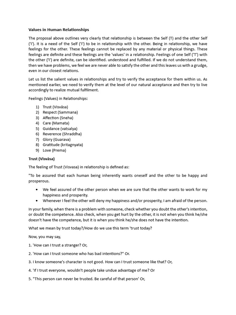 Nine Values in Human Relationships | PDF | Intention | Happiness