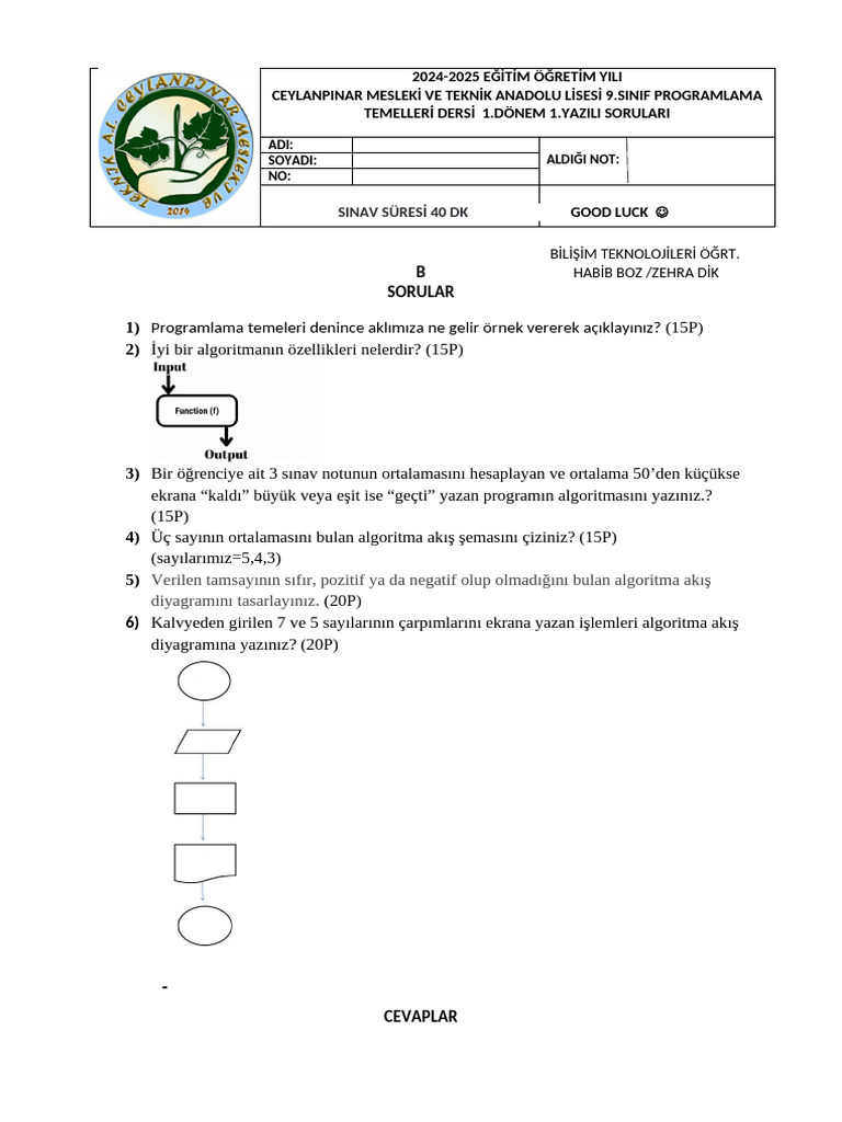 Programlama Temelleri̇ - B | PDF