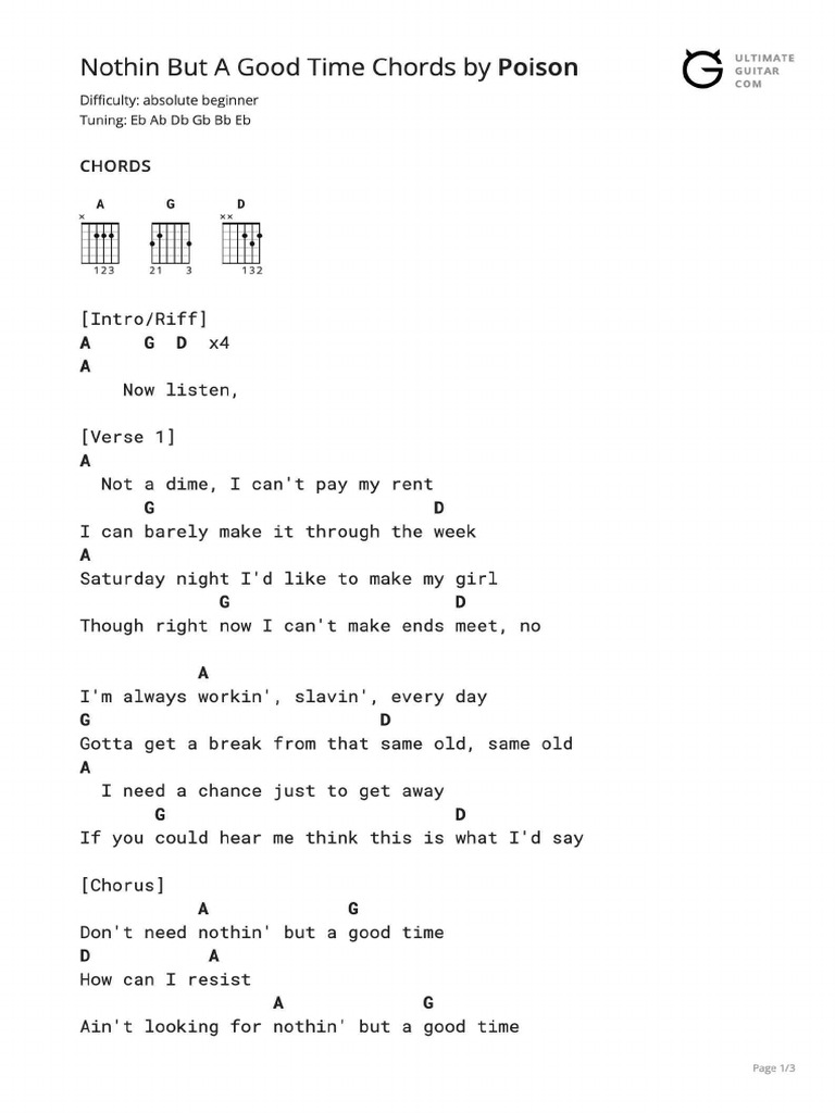 Nothin But A Good Time Chords | PDF