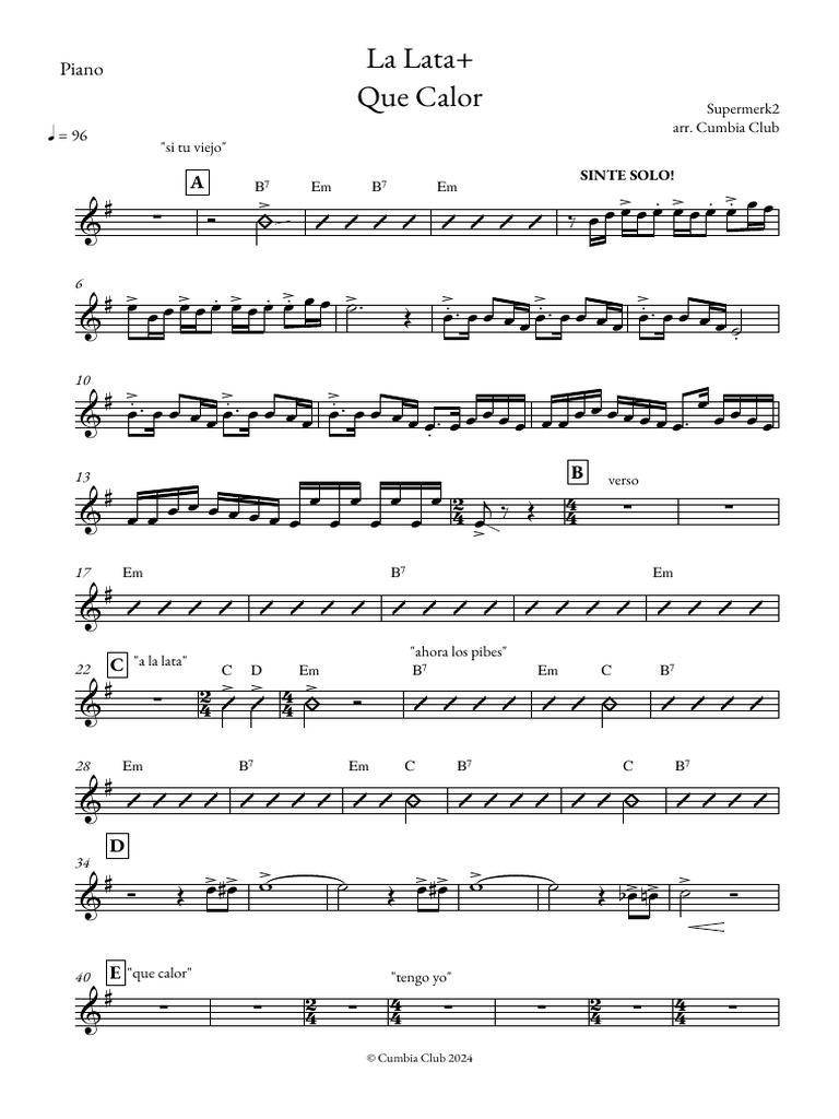 La Lata+Que Calor 2025 - PIANO | PDF