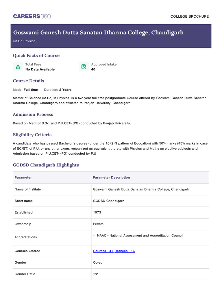 M.SC Physics-GGDSD Chandigarh Admission-Details 20240803084147 | PDF ...