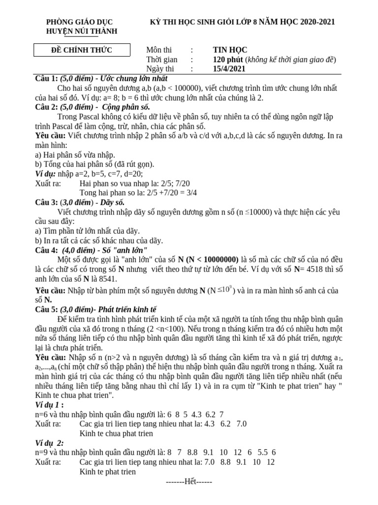 De Thi HSG Tin Hoc 8 | PDF