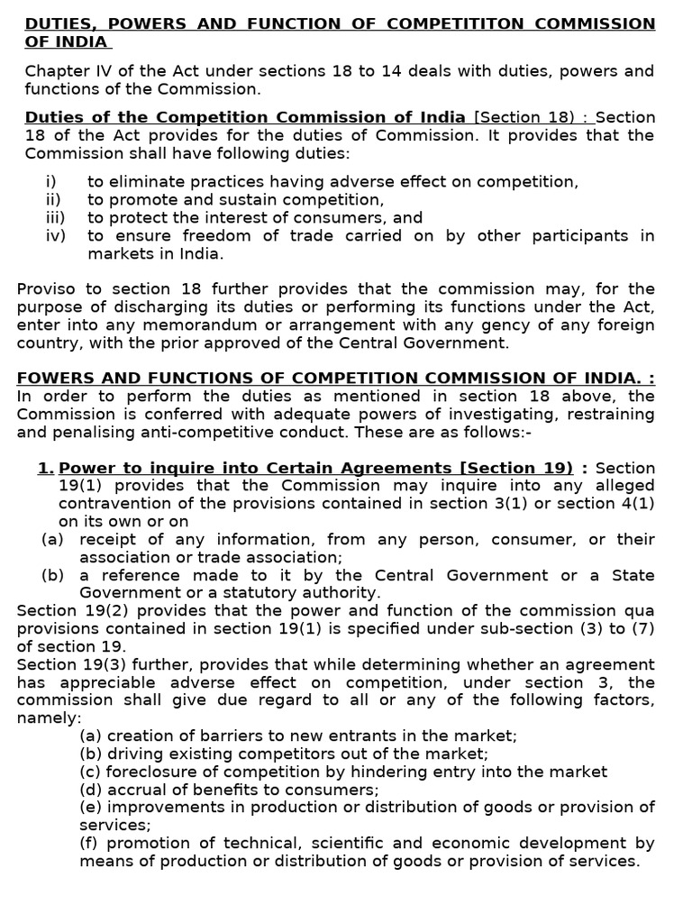 Duty Power and Function of CCI | PDF | Market (Economics) | Justice