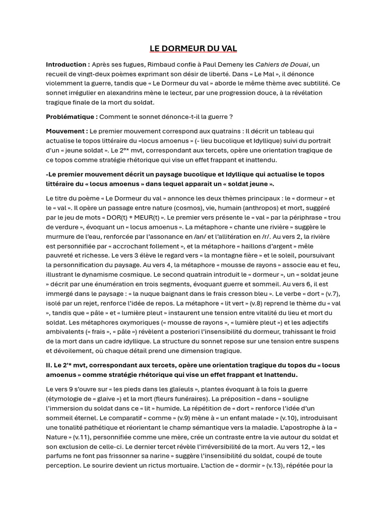 Analyse de "Le Dormeur du val" | PDF