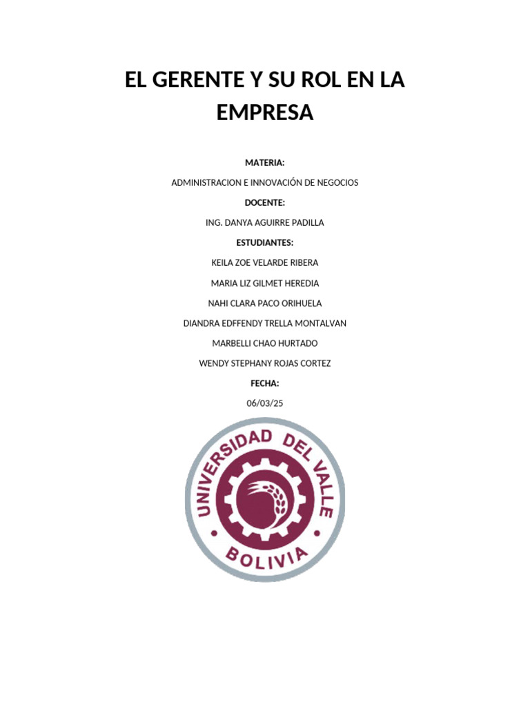 El Gerente y Su Rol en La Empresa | PDF | Business | Gestión de ...