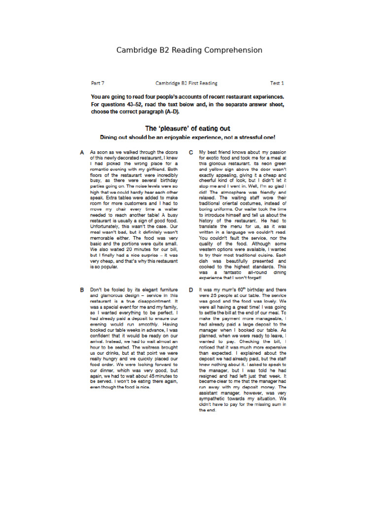 Cambridge B2 Reading Comprehension | PDF