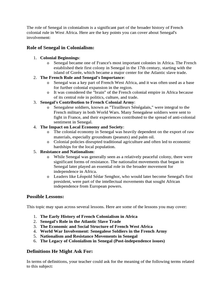 Senegal's Role in French Colonialism | PDF | Senegal | Colonialism