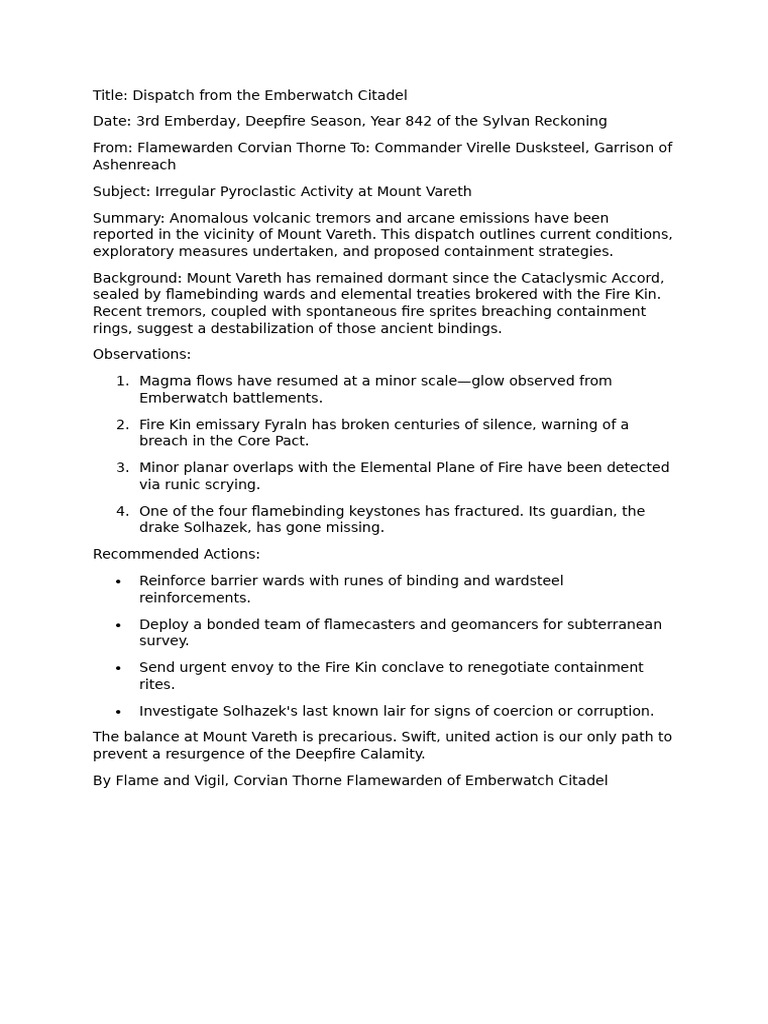 Dispatch From The Emberwatch Citadel | PDF