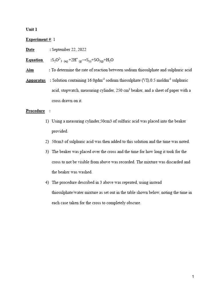 Rate of Reaction: Thiosulphate and Acid | PDF | Reaction Rate ...