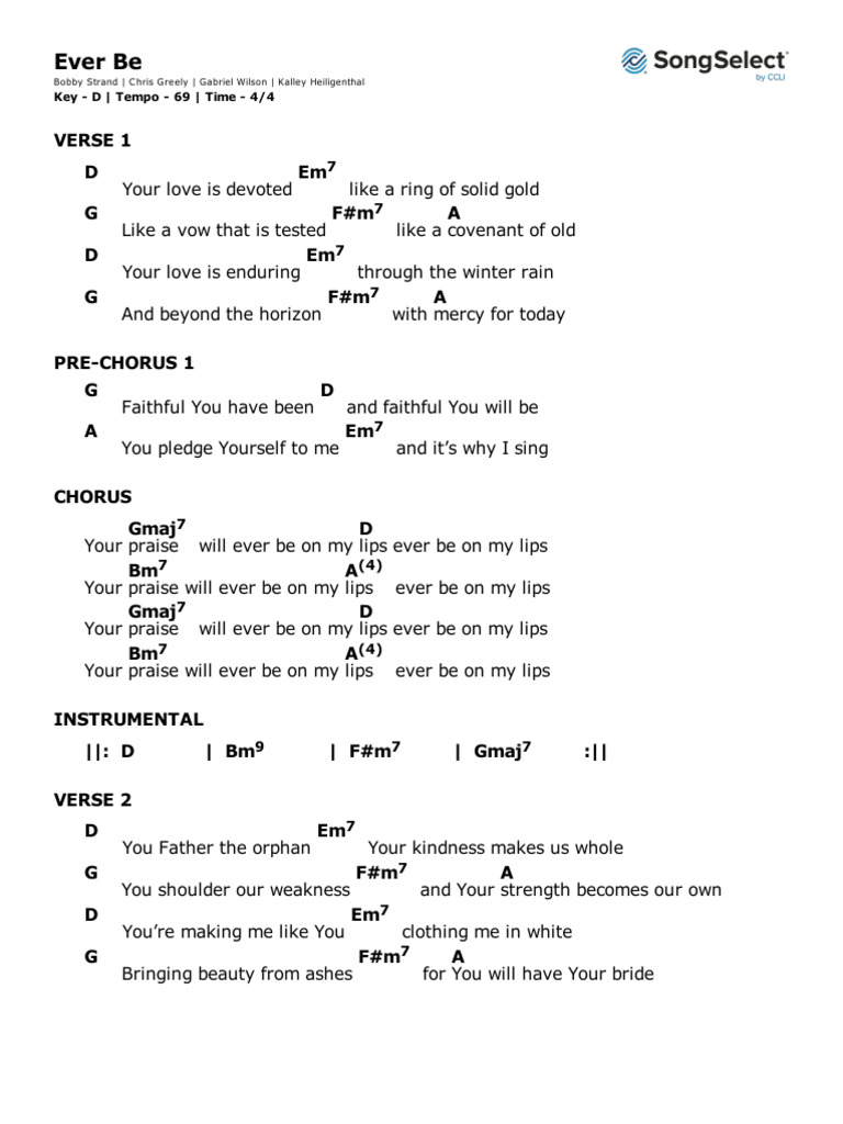 Ever Be - SongSelect Chart in D | PDF | Popular Music | Songs