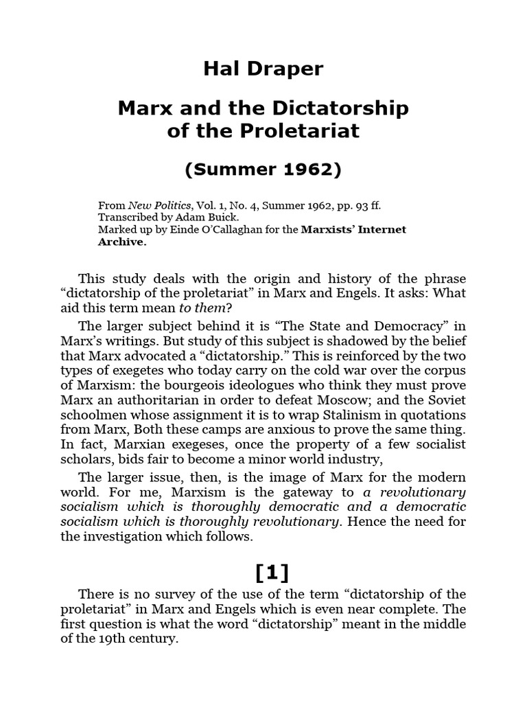 Marx and The Dictatorship of The Proletariat | PDF | Karl Marx ...