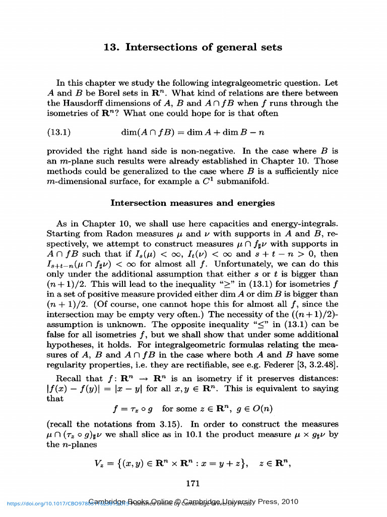 GEOMETRY OF SETS AND MEASURES IN EUCLIDEAN SPACES_Intersections_of_general_sets | PDF | Group ...