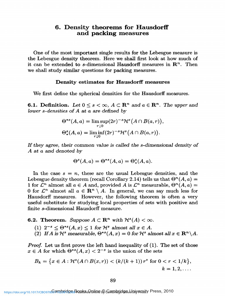 GEOMETRY OF SETS AND MEASURES IN EUCLIDEAN SPACES_Density_theorems_for_Hausdorff_and_packing ...