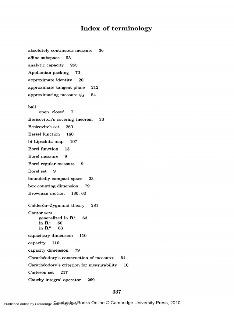 GEOMETRY OF SETS AND MEASURES IN EUCLIDEAN SPACES - Index - of - Terminology | PDF | Measure ...