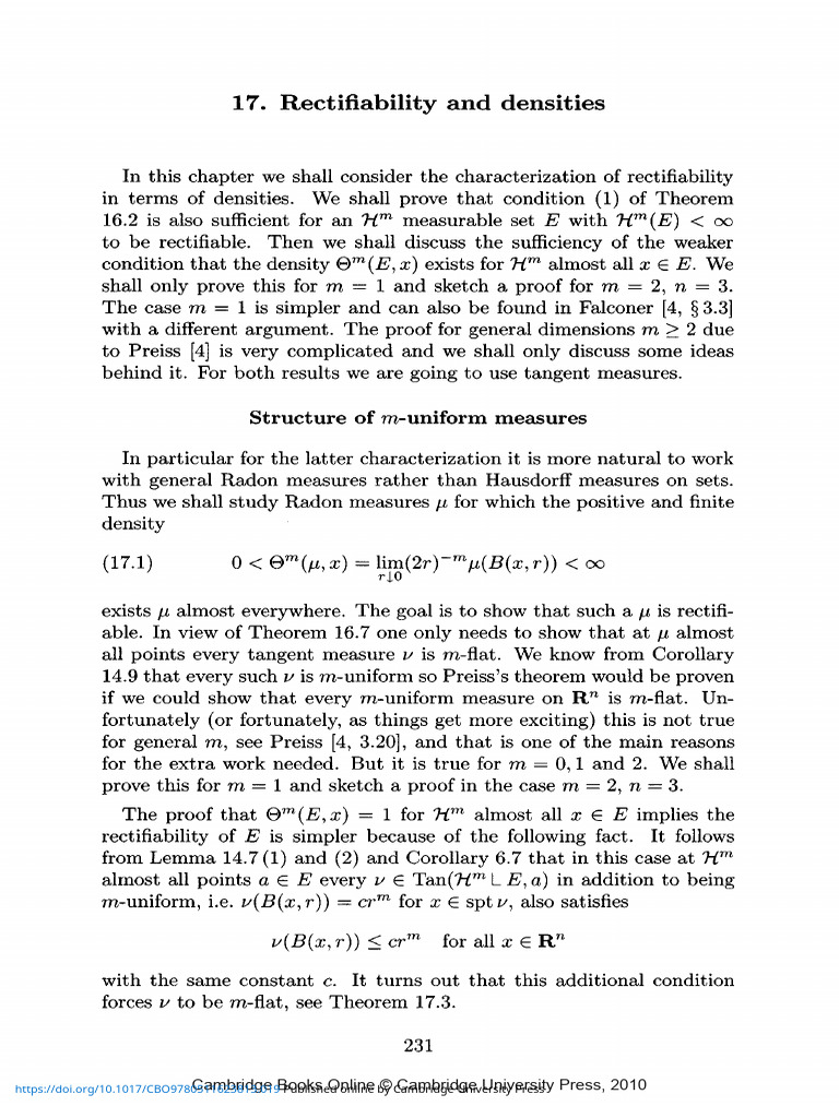 GEOMETRY OF SETS AND MEASURES IN EUCLIDEAN SPACES - Rectifiability - and - Densities | PDF ...