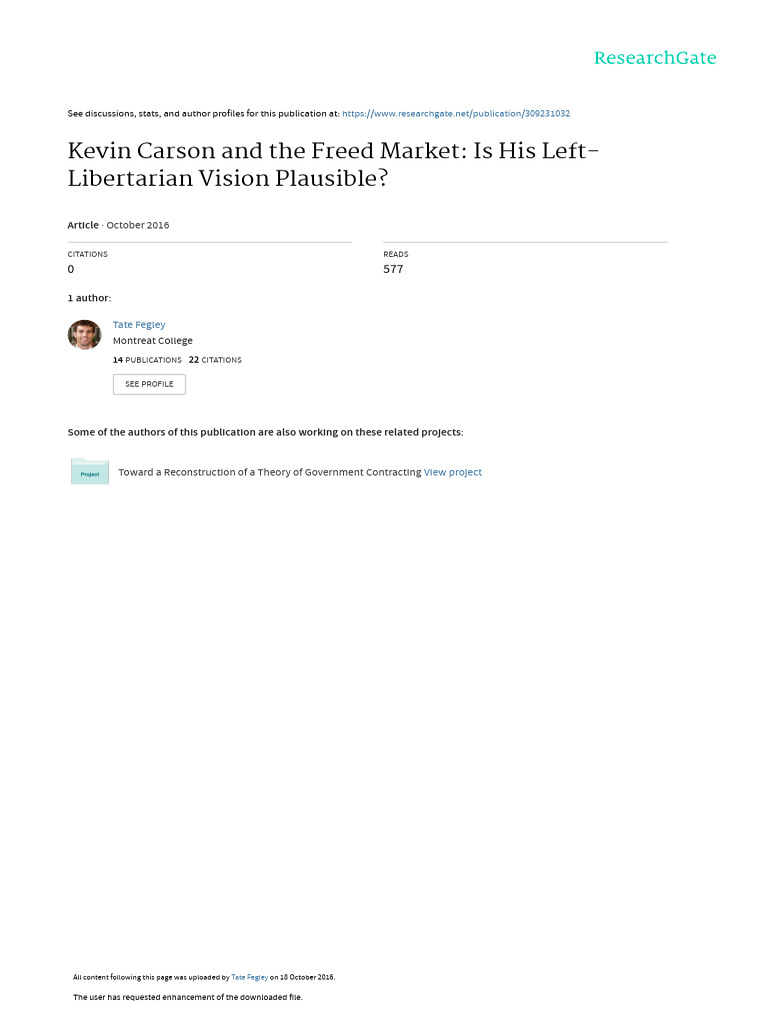 Kevin Carson's Left-Libertarian Market Vision | PDF | Subsidy | Sewing