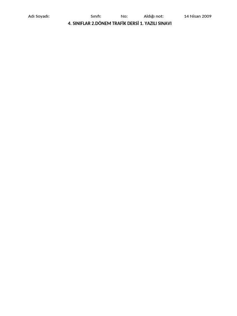 Trafik 2.dönem 1. Yazılı | PDF