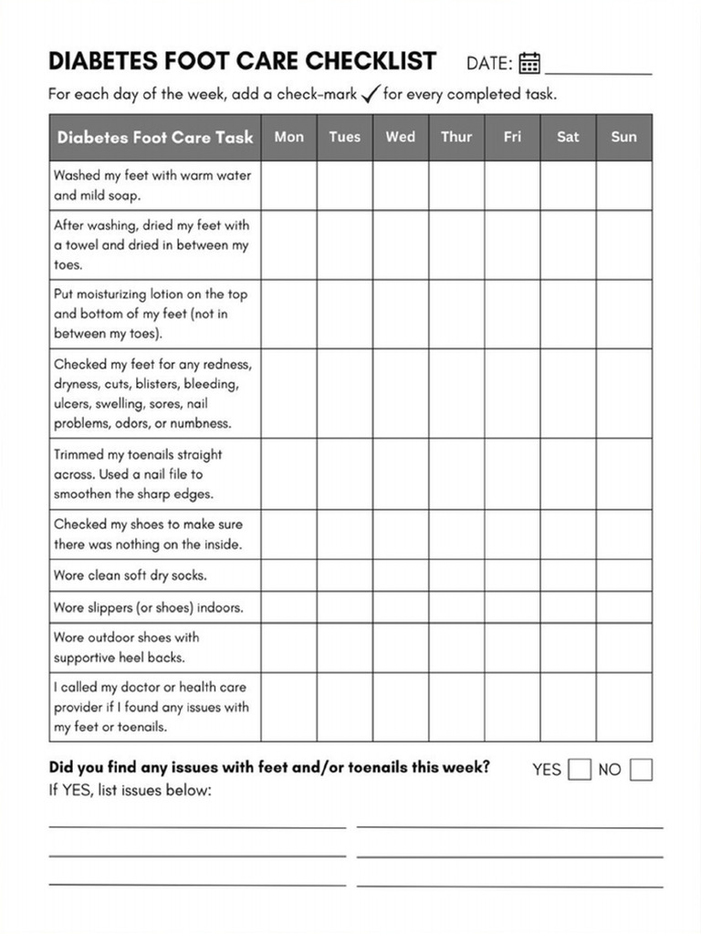 Diabetes Foot Care Checklist HD Plus | PDF
